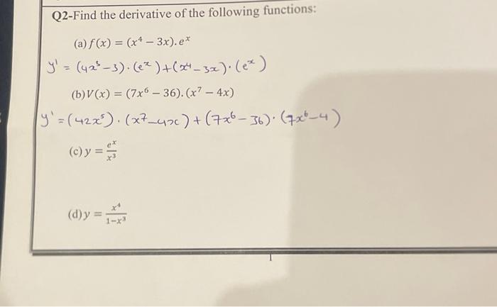 Solved Q2-Find the derivative of the following functions: | Chegg.com