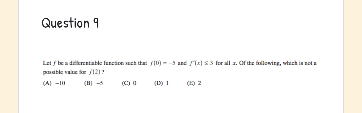 Solved Question 9Let f ﻿be a differentiable function such | Chegg.com