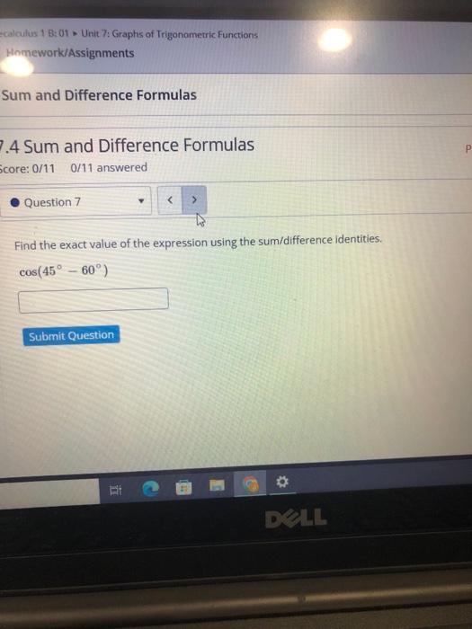 Solved calculus 1 B: 01 Unit 7: Graphs of Trigonometric | Chegg.com