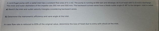 Solved A centrifugal pump with a radial inlet has a constant | Chegg.com