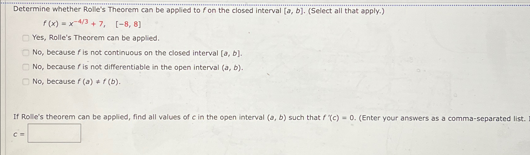Solved Determine whether Rolle's Theorem can be applied to f | Chegg.com