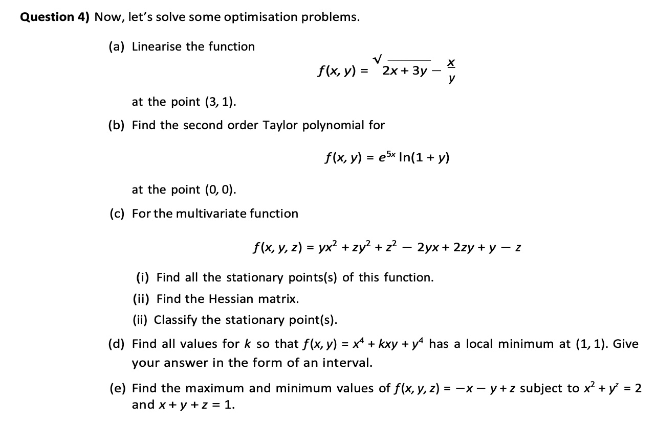 Solved Question 4) ﻿Now, let's solve some optimisation | Chegg.com