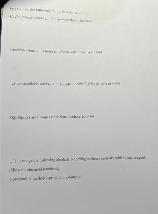 Solved Q1) Explain the following trends in water solubility: | Chegg.com