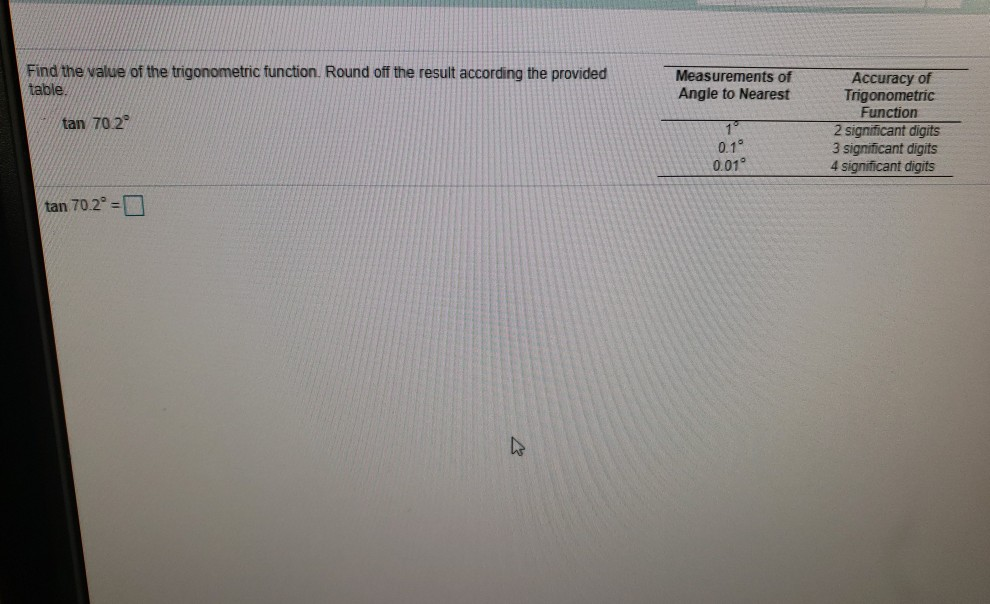 Solved Find the value of the trigonometric function. Round | Chegg.com