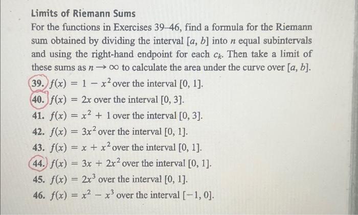 Solved Limits of Riemann Sums For the functions in Exercises | Chegg.com