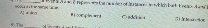 Solved vi cvents A and B represents the number of instances | Chegg.com