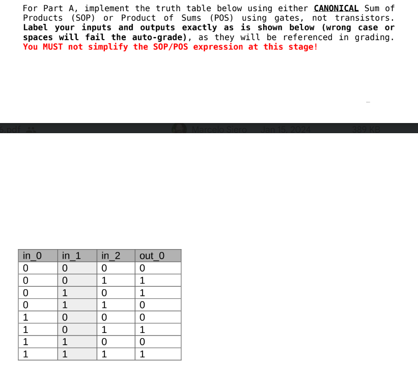 Solved For Part A implement The Truth Table Below Using 8306