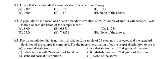 Solved \#1. Given that Z is a standard normal random | Chegg.com