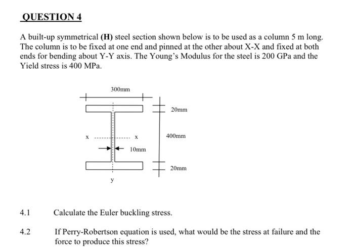 Solved A built-up symmetrical (H) steel section shown below | Chegg.com