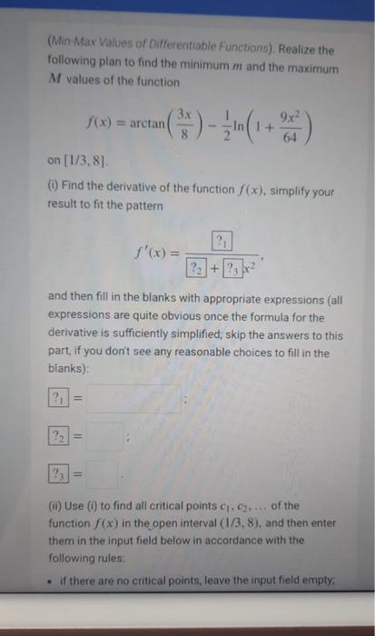 Solved (Min-Max Values of Differentiable Functions). Realize | Chegg.com