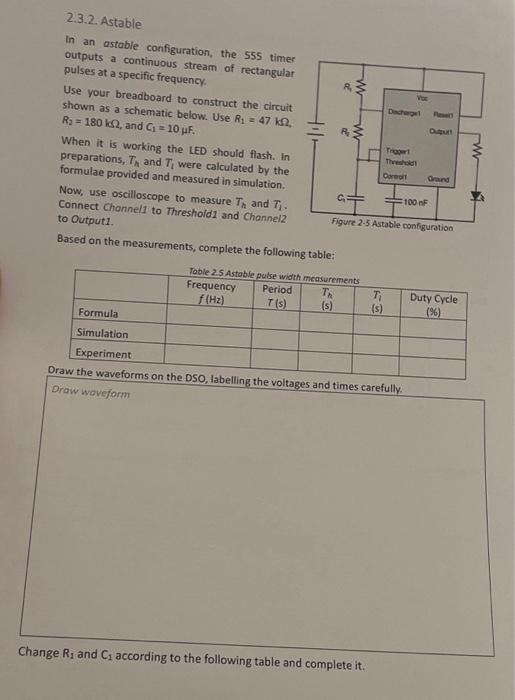 Solved 2.3.2. Astable In an astable configuration, the 555 | Chegg.com