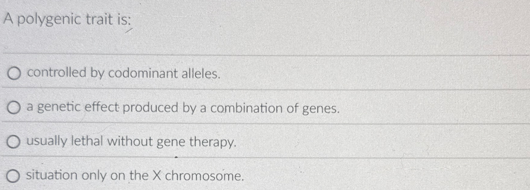 Solved A polygenic trait is:controlled by codominant | Chegg.com