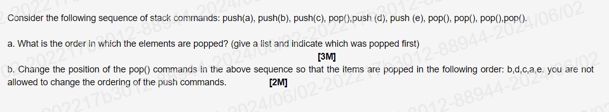 Solved Consider the following sequence of stack commands: | Chegg.com