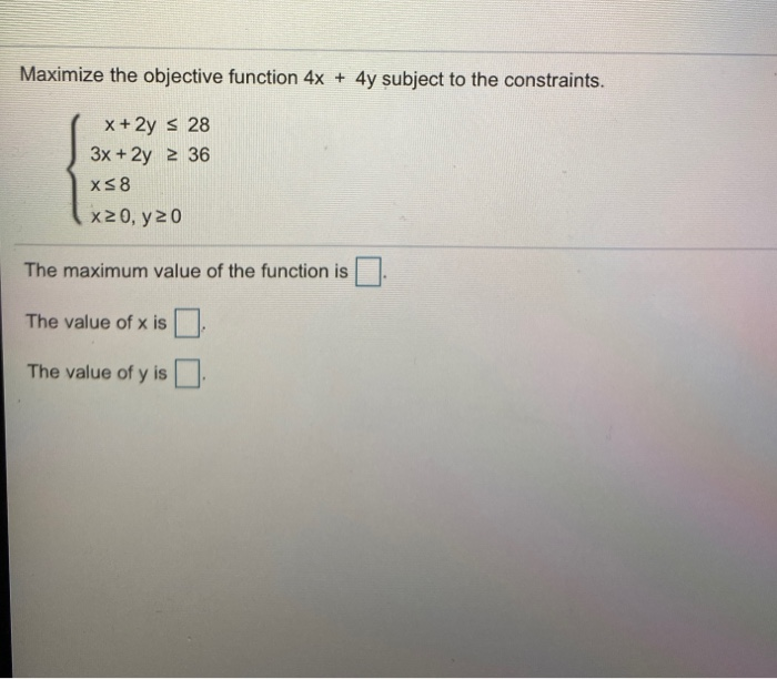 Solved Maximize The Objective Function 4x 4y Subject To