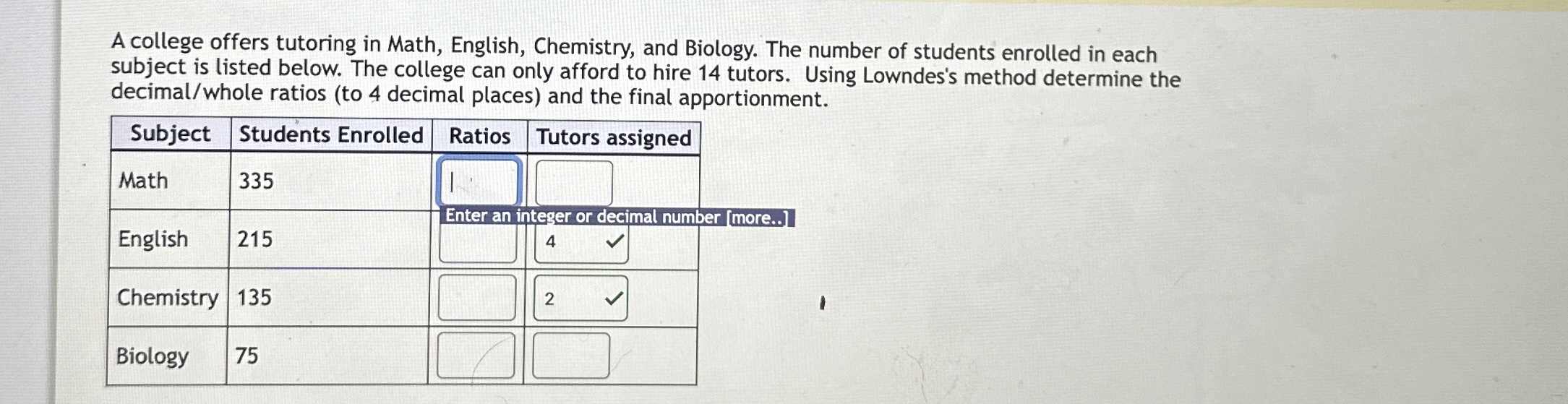 Solved A college offers tutoring in Math, English, | Chegg.com