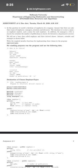 Solved 8:35 dal.brightspace.com Dalle University Depart of | Chegg.com