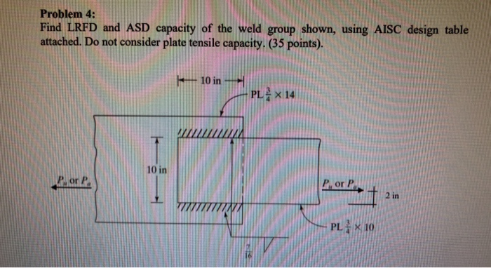 Solved Problem 4: Find LRFD and ASD capacity of the weld | Chegg.com