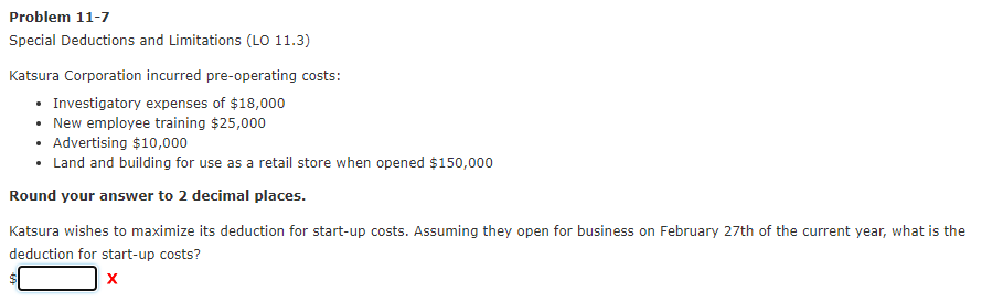Solved Problem 11-7Special Deductions and Limitations (LO | Chegg.com