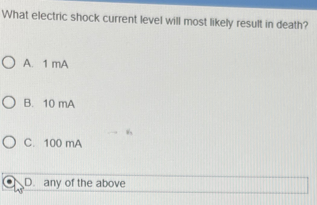 Solved What electric shock current level will most likely | Chegg.com