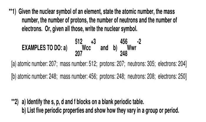 Solved 1) Given the nuclear symbol of an element, state the | Chegg.com