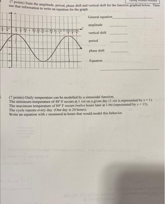 Solved (7 points) State the amplitude, period, phase shift | Chegg.com