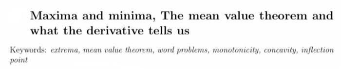 Solved Maxima and minima, The mean value theorem and what | Chegg.com