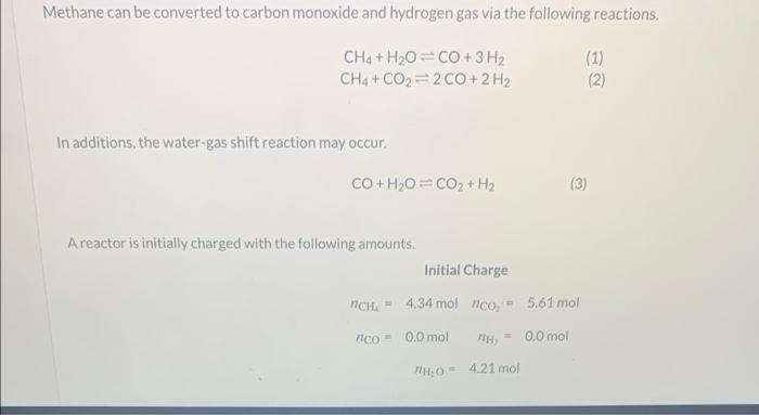 Solved Methane can be converted to carbon monoxide and | Chegg.com
