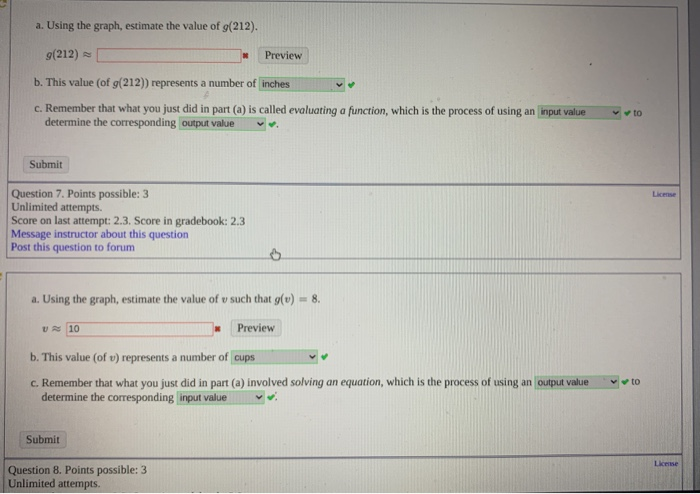 a. Using the graph, estimate the value of g(212). | Chegg.com