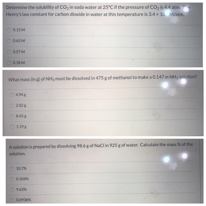 Solved Determine the solubility of CO2 in soda water at 25°C | Chegg.com