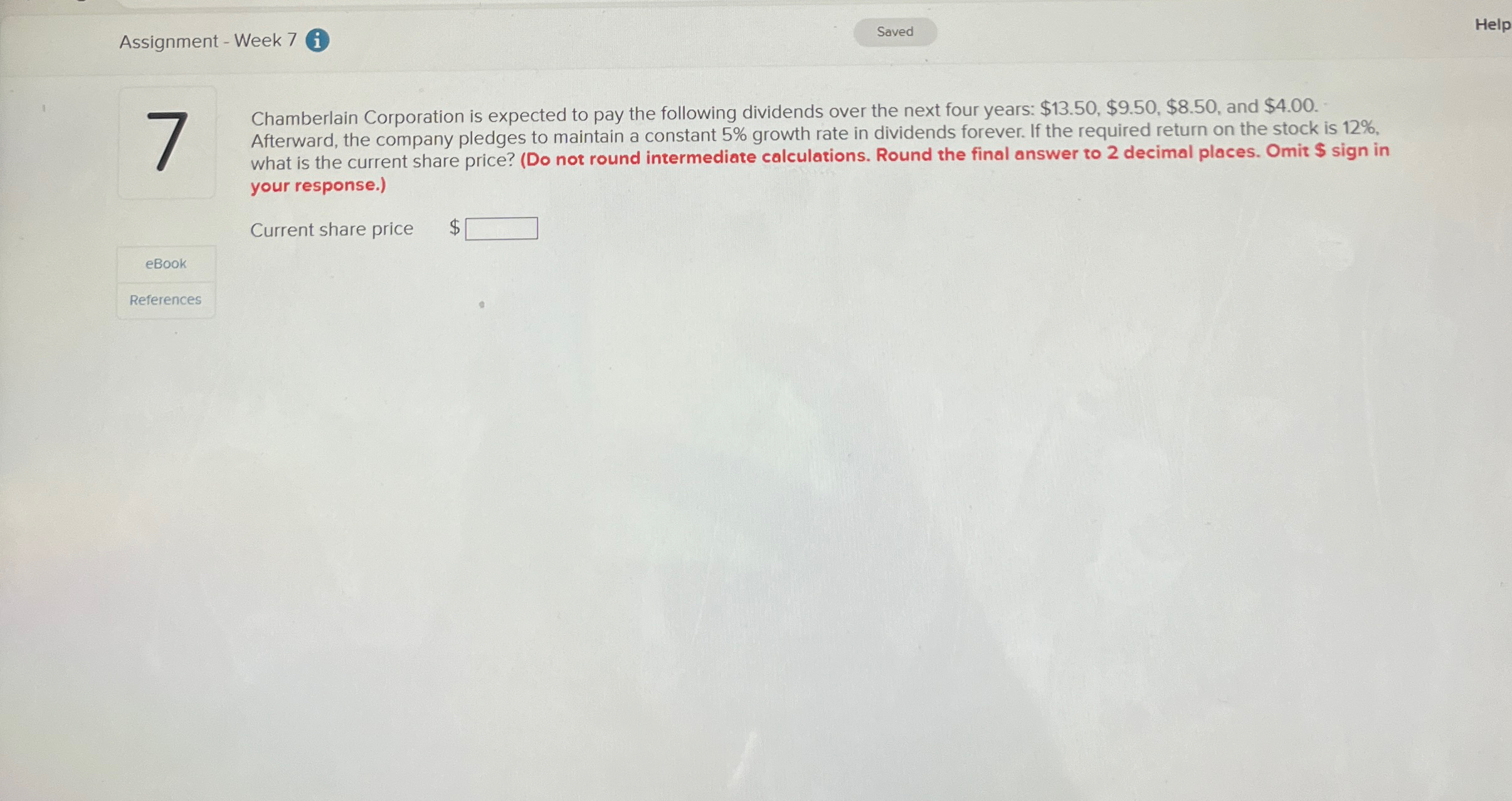 Solved Assignment - ﻿Week 7 ﻿i Help7Chamberlain Corporation | Chegg.com