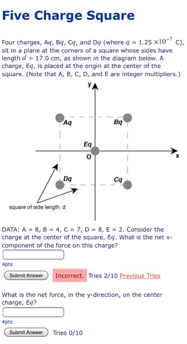 Solved Five Charge Square Four charges, Aq, Bq, cq, and Dq | Chegg.com