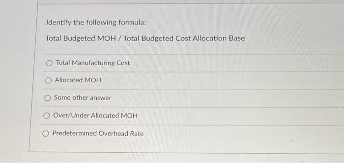 Solved Identify the following formula: Beginning Balance WIP | Chegg.com