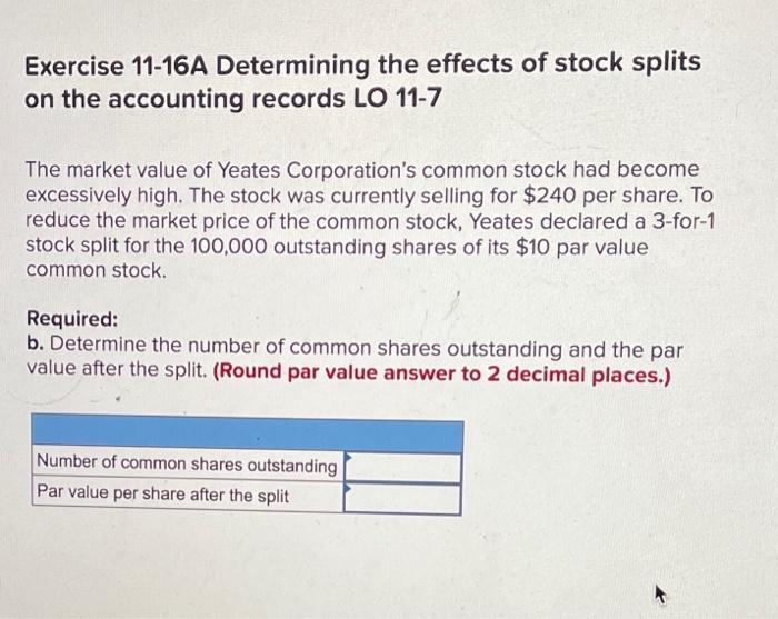 Solved Exercise 11-16A Determining the effects of stock | Chegg.com