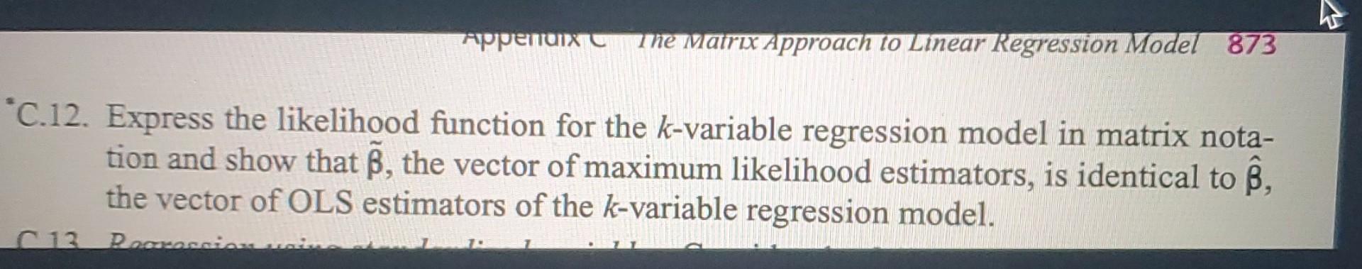 Solved h Appenux The Matrix Approach to Linear Regression | Chegg.com