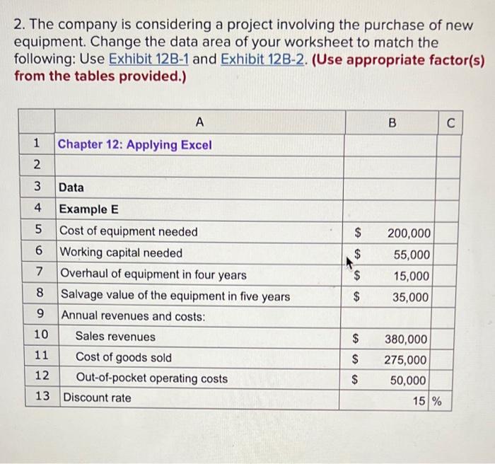 Solved A B Chapter 12: Applying Excel Data Example E $60,000 | Chegg.com