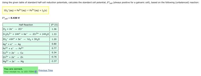 Solved Using the given table of standard half-cell reduction | Chegg.com