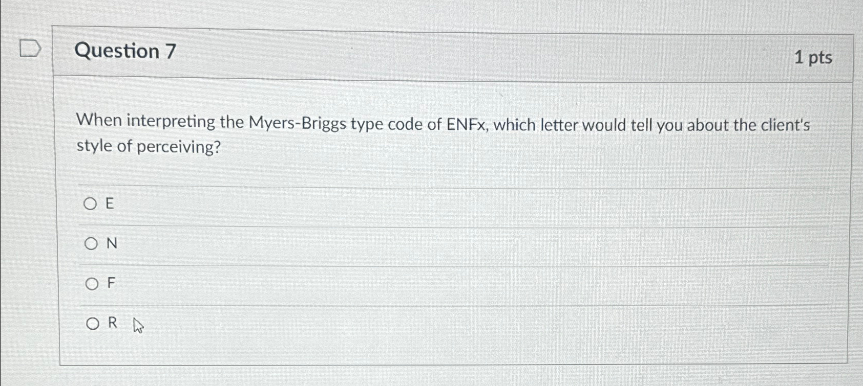 Solved Question 71ptsWhen interpreting the Myers-Briggs type | Chegg.com