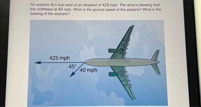 Solved An airplane fly's due west at an airspeed of 425mph. | Chegg.com