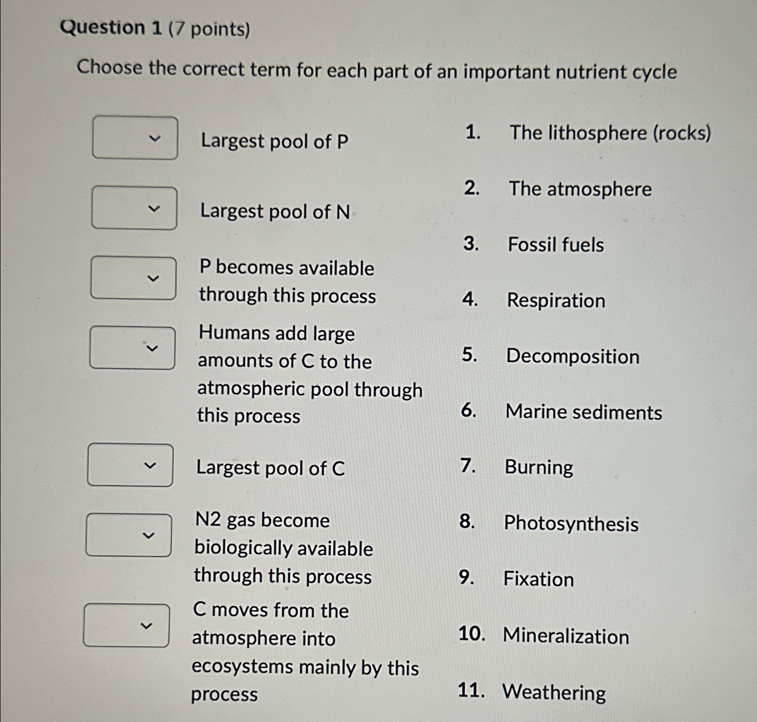 Solved Question 1 (7 ﻿points)Choose the correct term for | Chegg.com