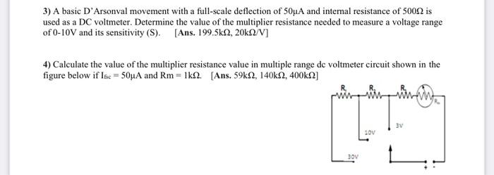 Solved 3) A basic D'Arsonval movement with a full-scale | Chegg.com