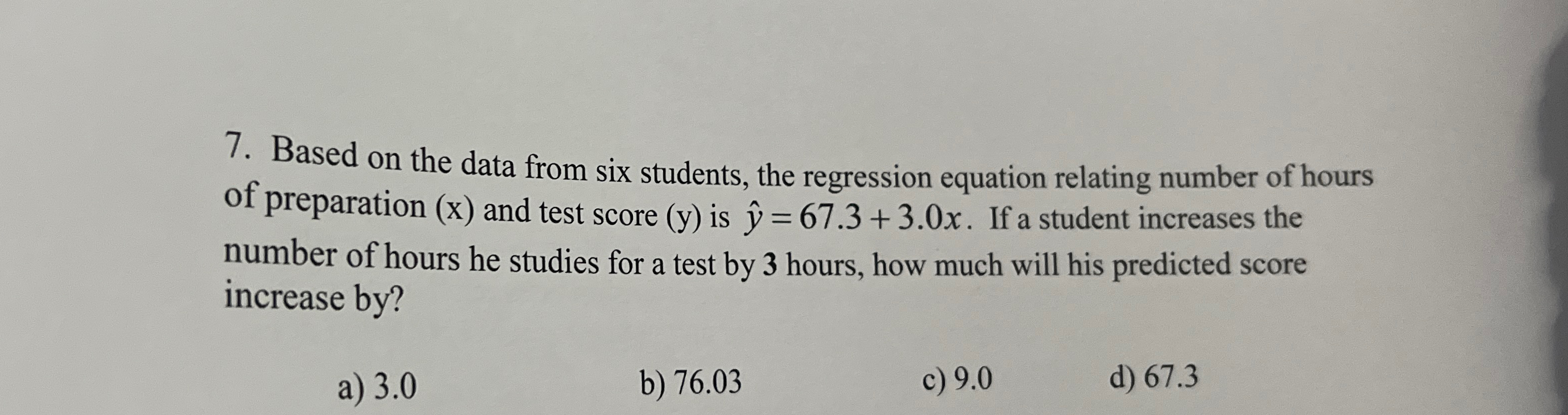 Solved Based on the data from six students, the regression | Chegg.com