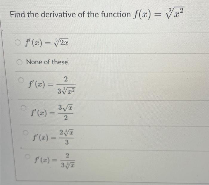 Solved Find the derivative of the function f(x)=3x2 | Chegg.com
