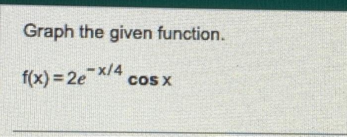 Solved Graph the given function. f(x)=2e−x/4cosx | Chegg.com