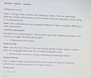 Solved Section: Python - ﻿Section 1Palindrome countGiven a | Chegg.com