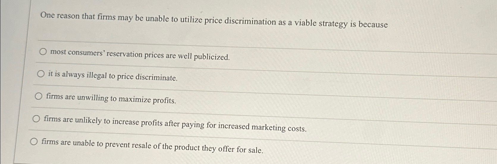 Solved One reason that firms may be unable to utilize price | Chegg.com Solved One reason that firms may be unable to utilize price | Chegg.com