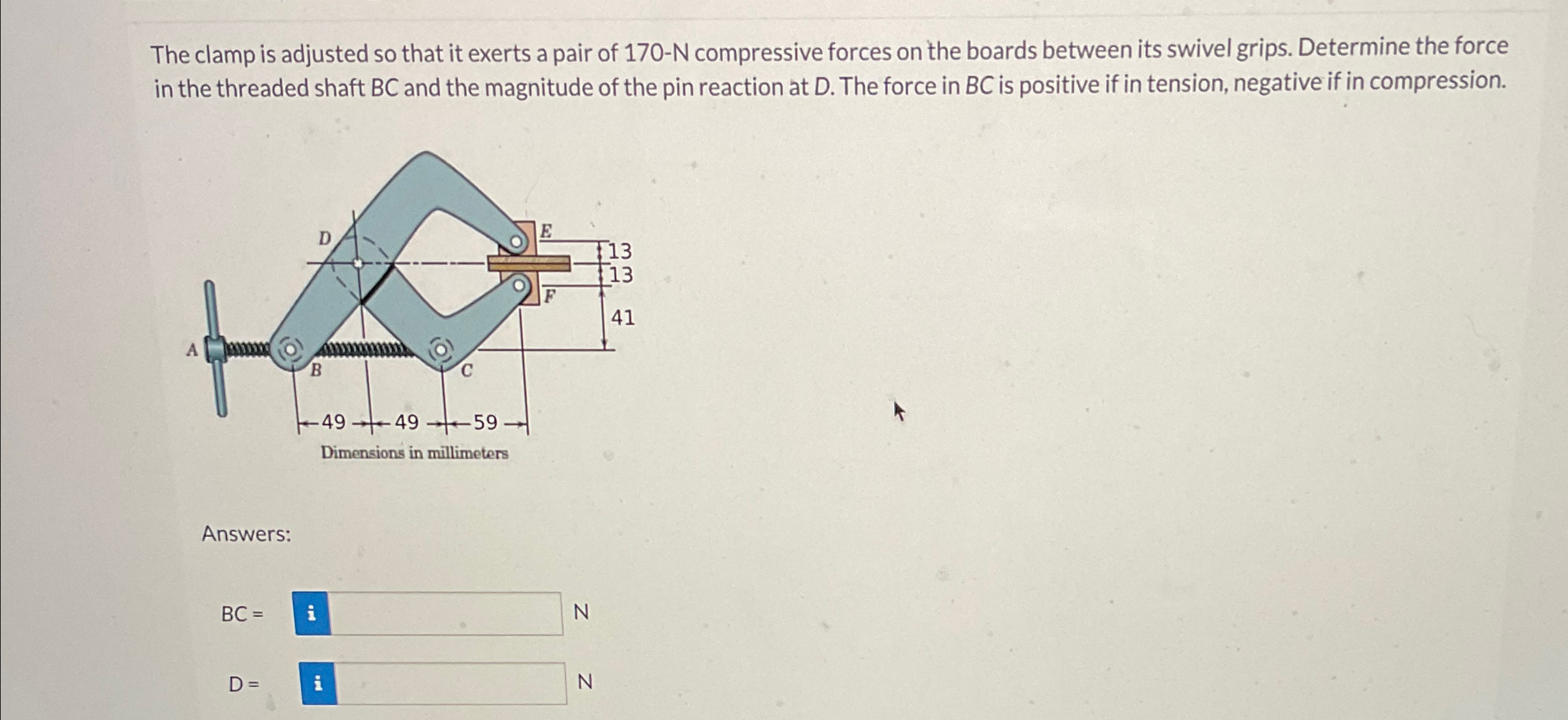 Solved The clamp is adjusted so that it exerts a pair of | Chegg.com