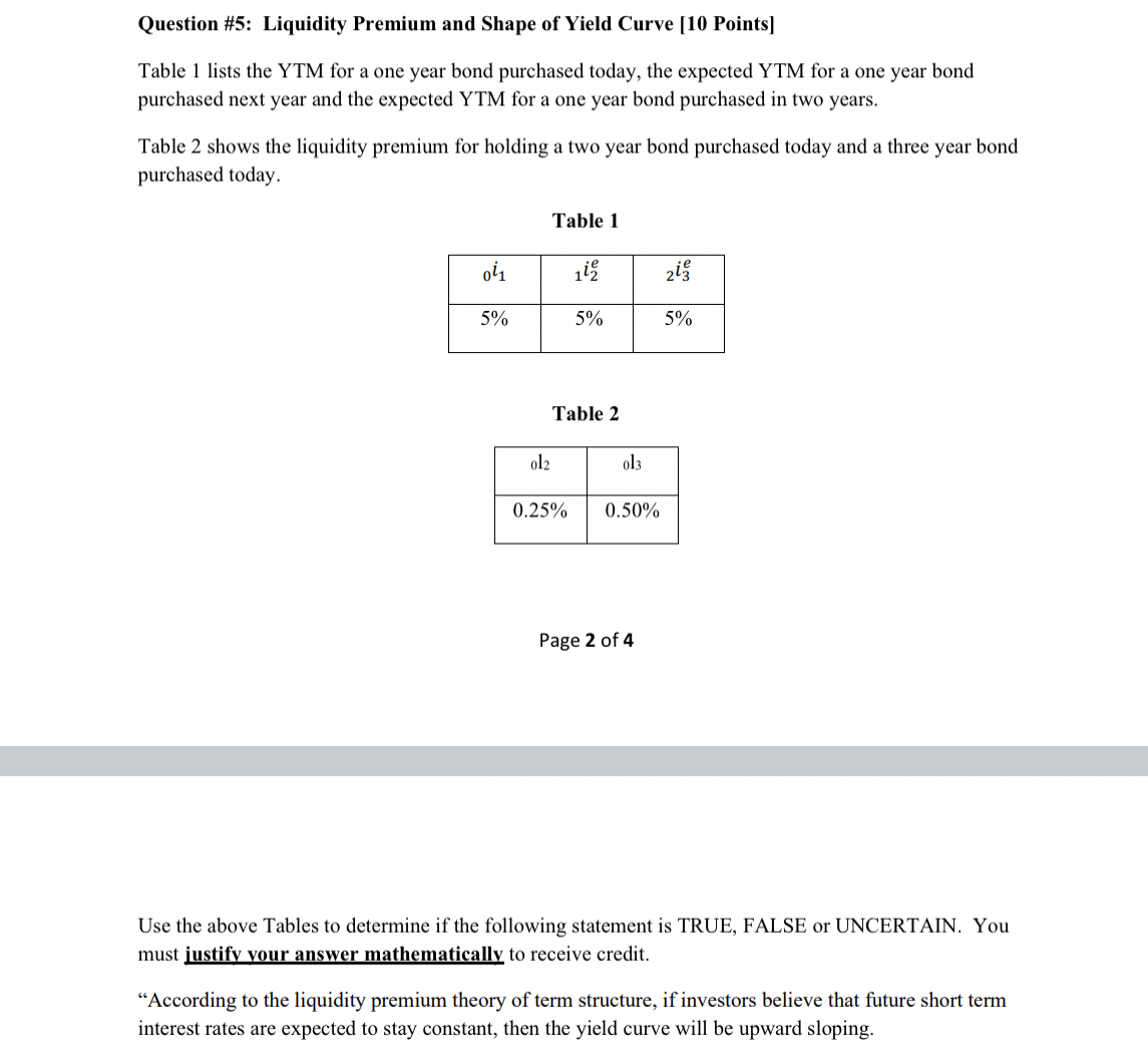 Solved Question #5: Liquidity Premium and Shape of Yield | Chegg.com