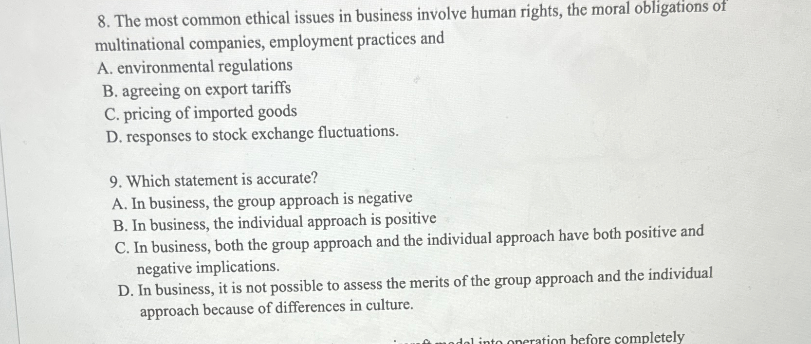 The most common ethical issues in business involve | Chegg.com