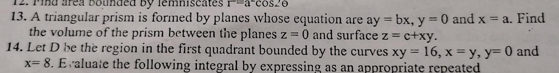 Solved 13. A triangular prism is formed by planes whose | Chegg.com
