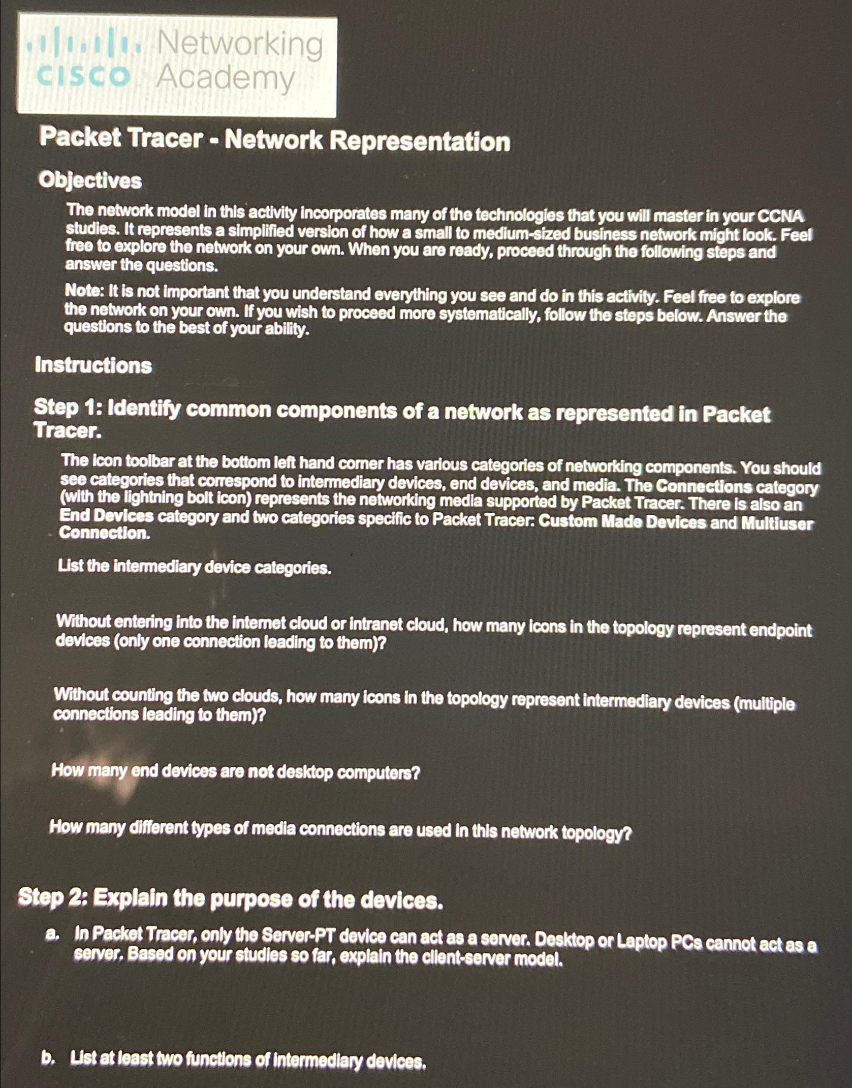 Solved NetworkingAcademyPacket Tracer - ﻿Network | Chegg.com